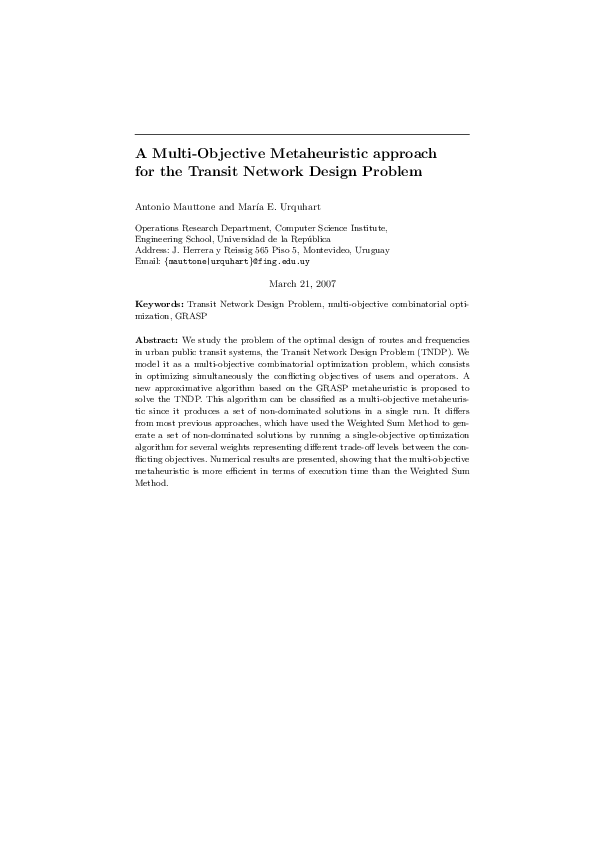 (PDF) A multi-objective metaheuristic approach for the Transit Network Design Problem | halim ...