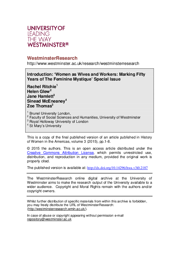 (PDF) Introduction: ‘Women as Wives and Workers: Marking Fifty Years of ...