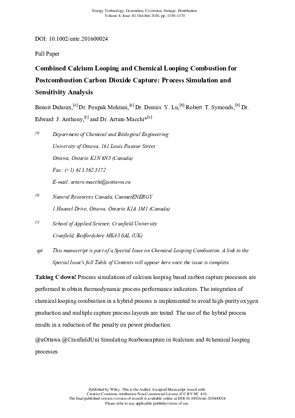 (PDF) Combined Calcium Looping and Chemical Looping Combustion for Post-Combustion Carbon ...
