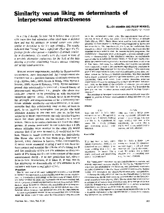 (PDF) Similarity versus liking as determinants of interpersonal ...