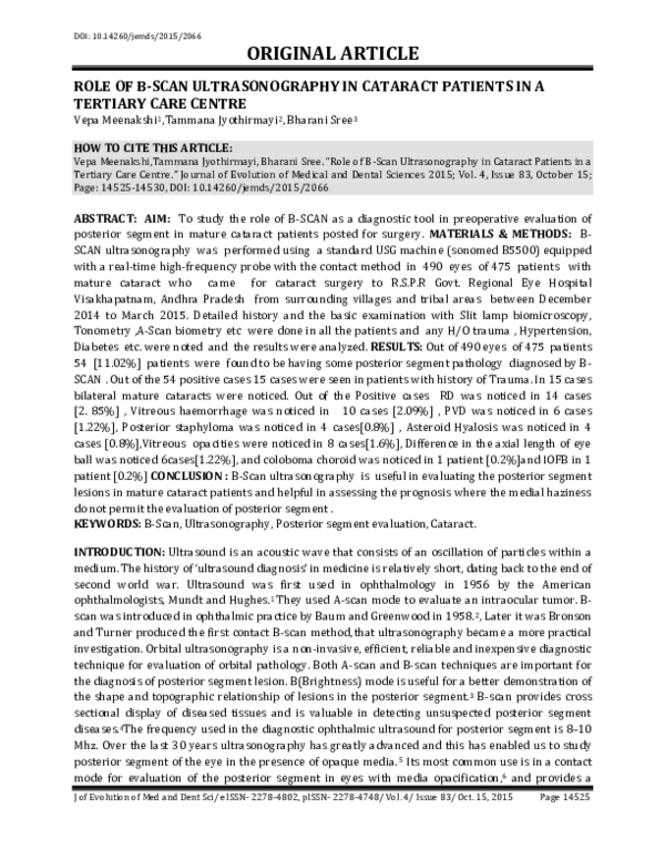 (PDF) Role of B - Scan Ultrasonography in Cataract Patients in a ...