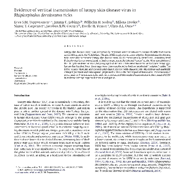 (PDF) Evidence of vertical transmission of lumpy skin disease virus in ...