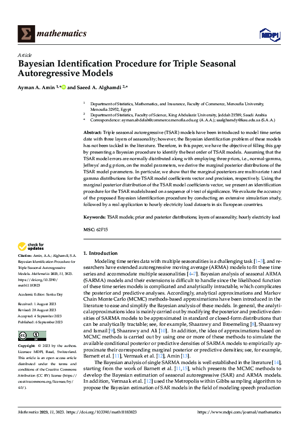 Pdf Bayesian Identification Procedure For Triple Seasonal Autoregressive Models