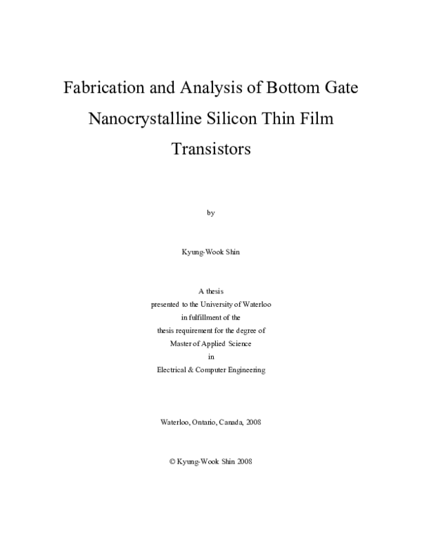 (PDF) Fabrication and Analysis of Bottom Gate Nanocrystalline Silicon ...