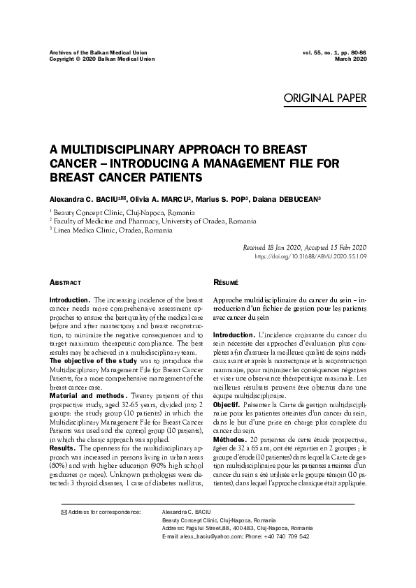 (PDF) A multidisciplinary approach to breast cancer – introducing a ...