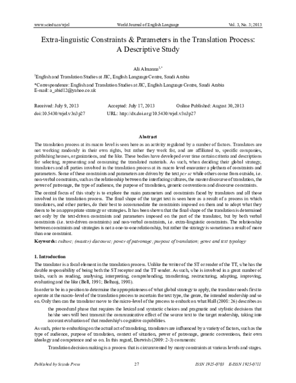 (PDF) Extra-linguistic Constraints & Parameters in the Translation ...