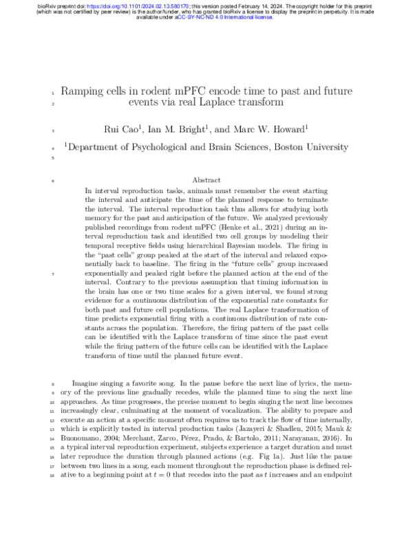 (PDF) Ramping cells in rodent mPFC encode time to past and future events via real Laplace transform