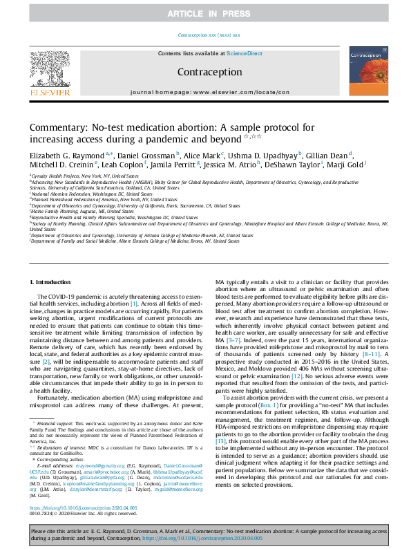 (PDF) Commentary: No-test medication abortion: A sample protocol for ...