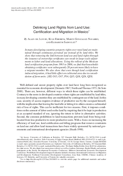 (PDF) Delinking Land Rights from Land Use: Certification and Migration ...