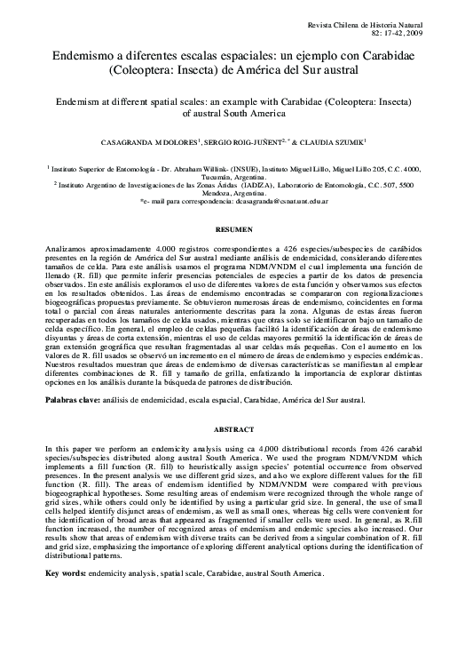 (PDF) Endemismo a diferentes escalas espaciales: un ejemplo con ...