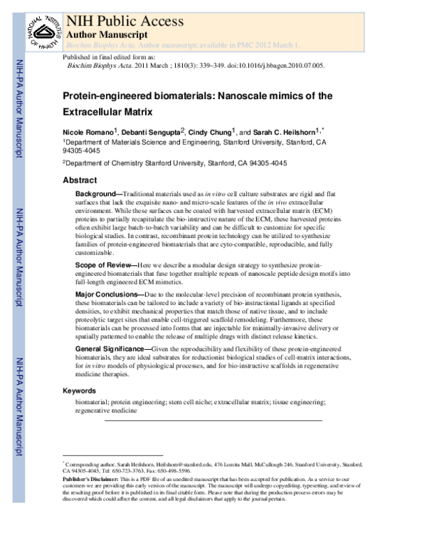 (PDF) Protein-engineered biomaterials: Nanoscale mimics of the ...