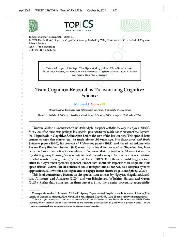 (PDF) Team Cognition Research is Transforming Cognitive Science