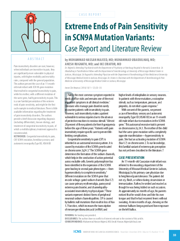 (PDF) Extreme Ends of Pain Sensitivity in SCN9A Mutation Variants: Case ...