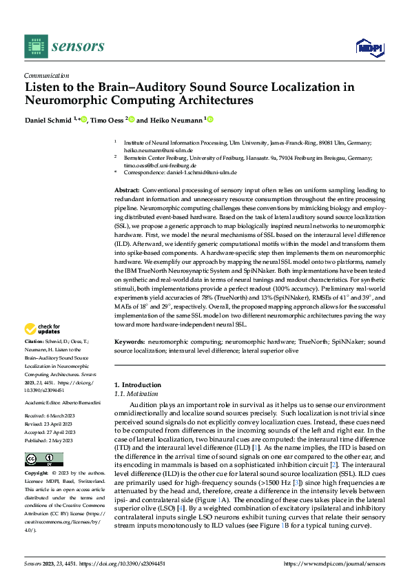 Pdf Listen To The Brainauditory Sound Source Localization In Neuromorphic Computing Architectures