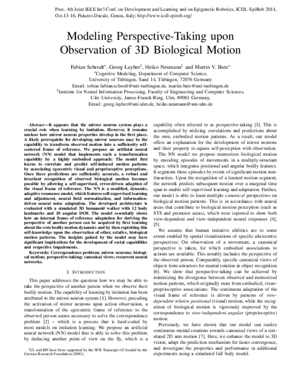 (PDF) Modeling perspective-taking upon observation of 3D biological motion