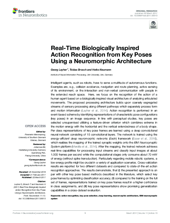Pdf Real Time Biologically Inspired Action Recognition From Key Poses