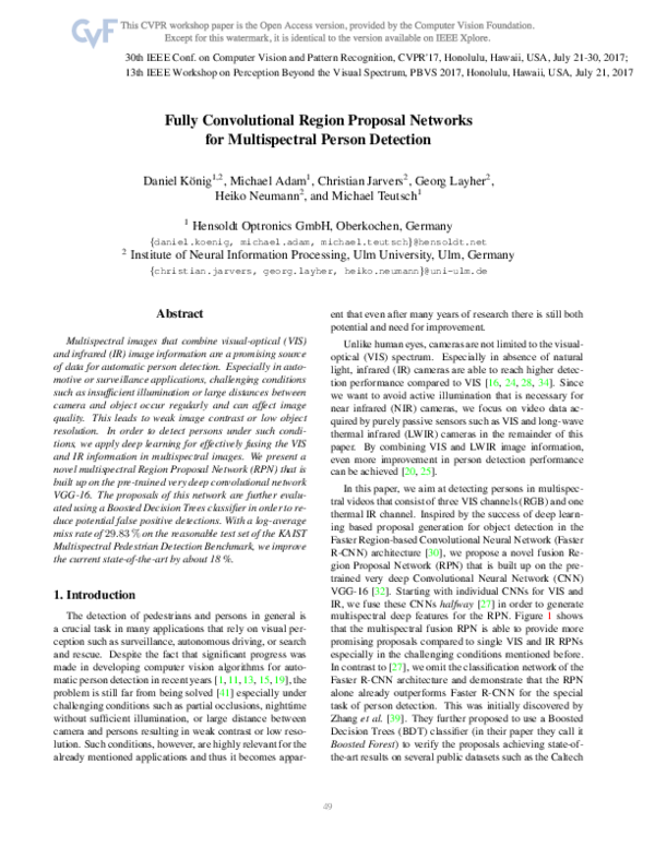 (PDF) Fully Convolutional Region Proposal Networks for Multispectral Person Detection