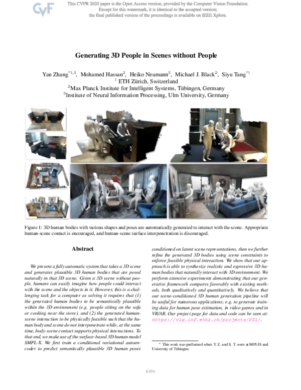 (PDF) Generating 3D People in Scenes Without People