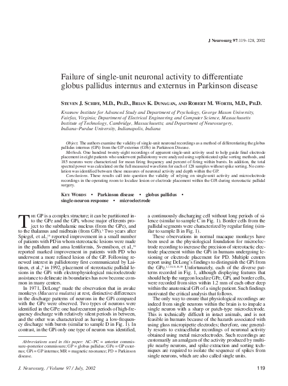 (PDF) Failure of single-unit neuronal activity to differentiate globus ...