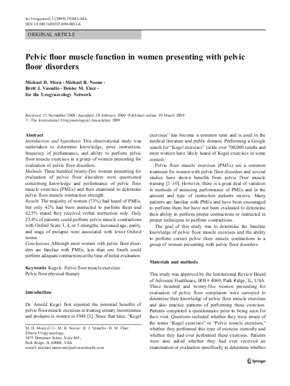 (PDF) Pelvic floor muscle function in women presenting with pelvic ...