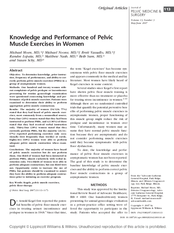 (PDF) Knowledge and Performance of Pelvic Muscle Exercises in Women
