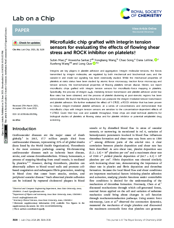 (PDF) Microfluidic chip grafted with integrin tension sensors for ...