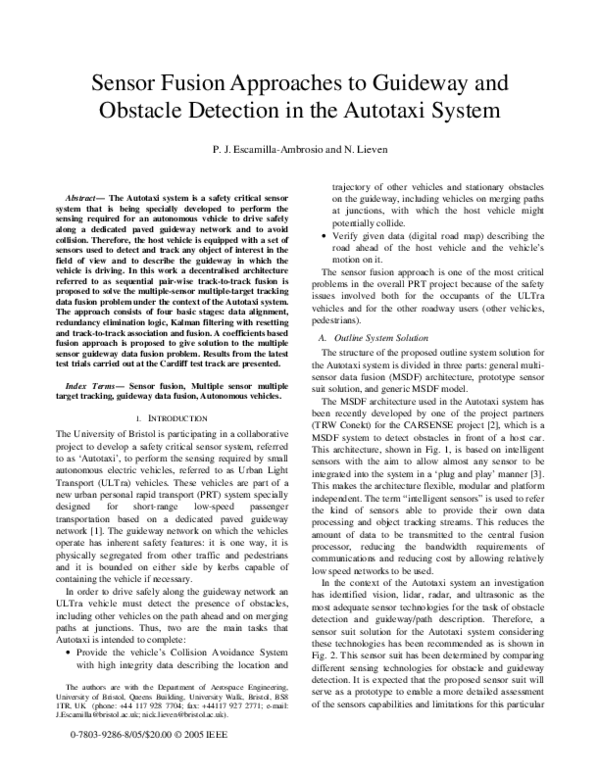 (PDF) Sensor fusion approaches to guideway and obstacle detection in the autotaxi system