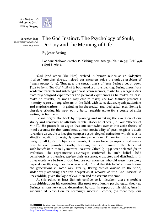 (PDF) Review of “The God instinct: the psychology of souls, destiny ...