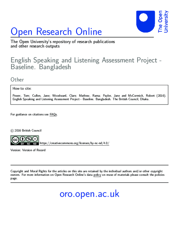 (PDF) English Speaking and Listening Assessment Project - Baseline ...