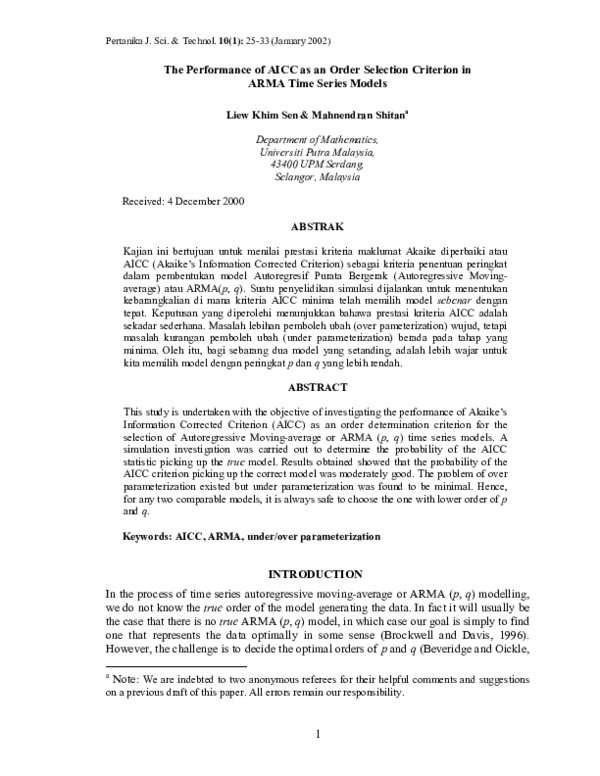(PDF) Evaluating AICC in ARMA Model Selection