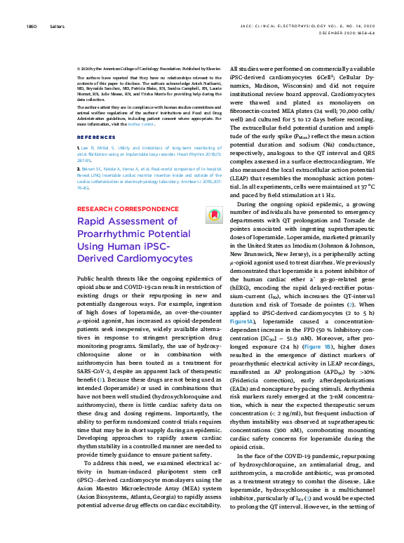 (PDF) Rapid Assessment of Proarrhythmic Potential Using Human iPSC ...