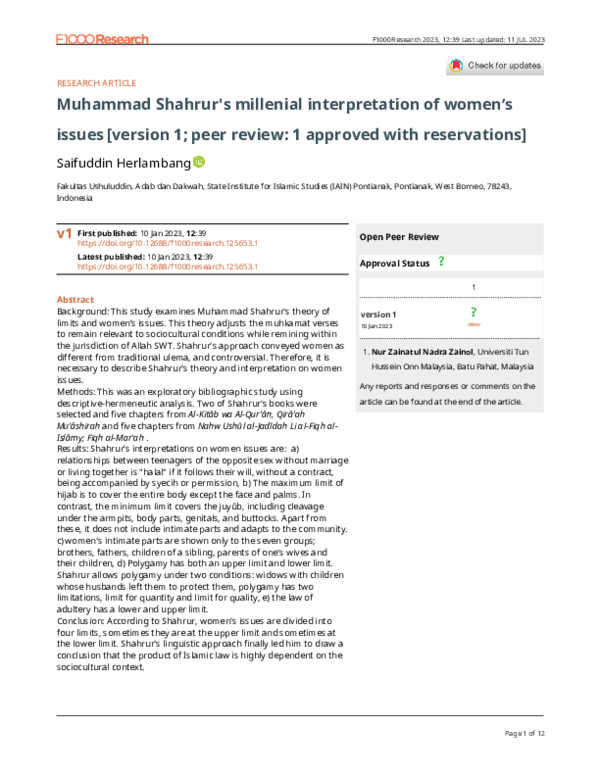 (PDF) Muhammad Shahrur's millenial interpretation of women’s issues
