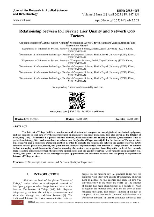 (PDF) Relationship between IoT Service User Quality and Network QoS Factors