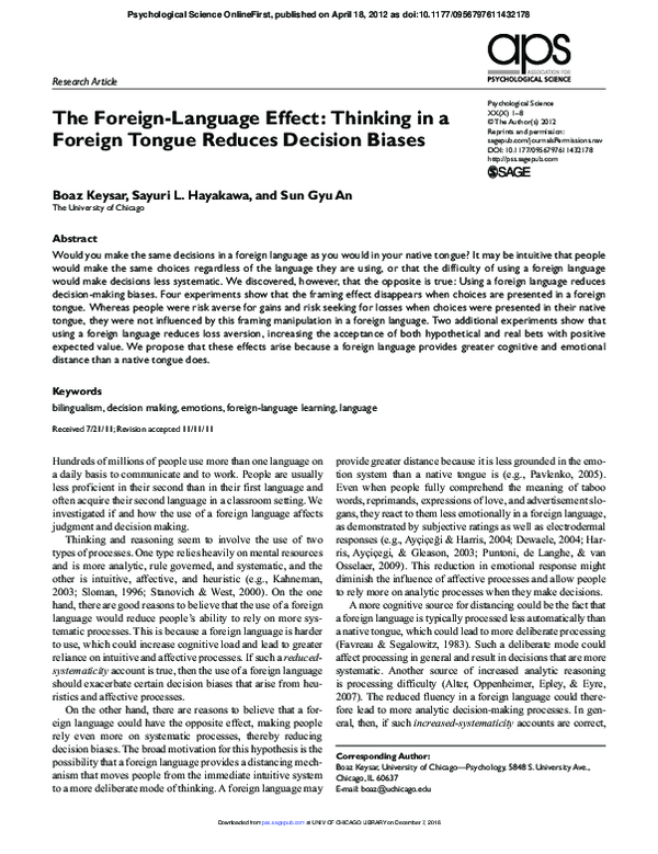 (PDF) The Foreign-Language Effect