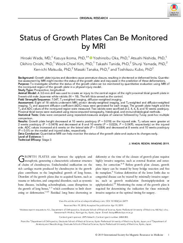 (PDF) Monitoring Growth Plate Status Using MRI