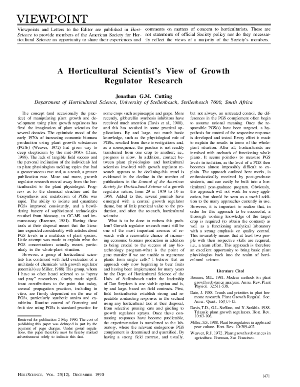 (PDF) A Horticultural Scientist's View of Growth Regulator Research ...