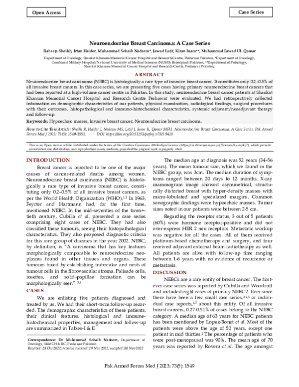 (PDF) Neuroendocrine Breast Carcinoma: a Case Series