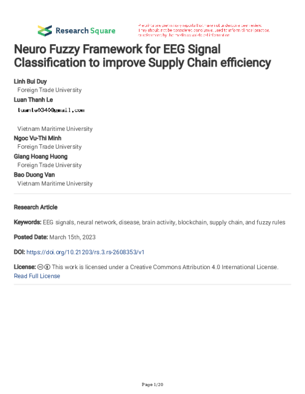 (PDF) Neuro Fuzzy Framework for EEG Signal Classification to improve Supply Chain efficiency