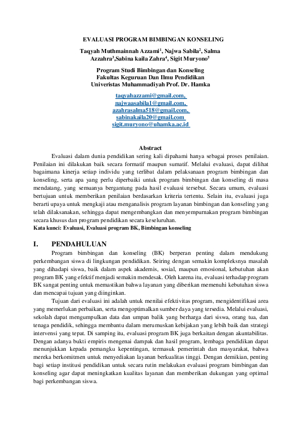 (PDF) EVALUASI PROGRAM BIMBINGAN KONSELING
