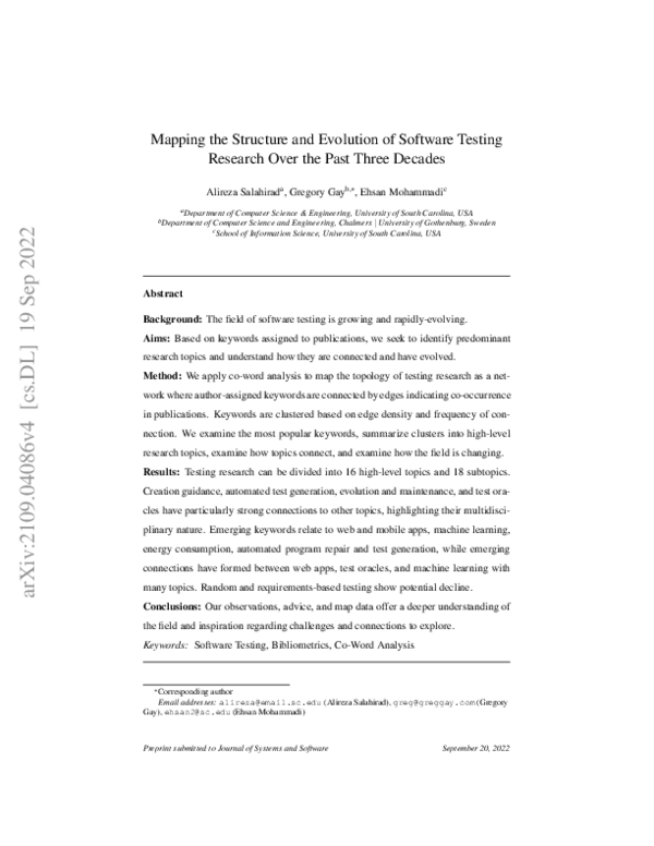 (PDF) Mapping Research Topics in Software Testing: A Bibliometric Analysis