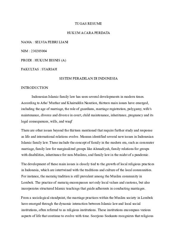 (PDF) TUGAS RESUME HUKUM ACARA PERDATA (SISTEM PERADILAN DI INDONESIA)