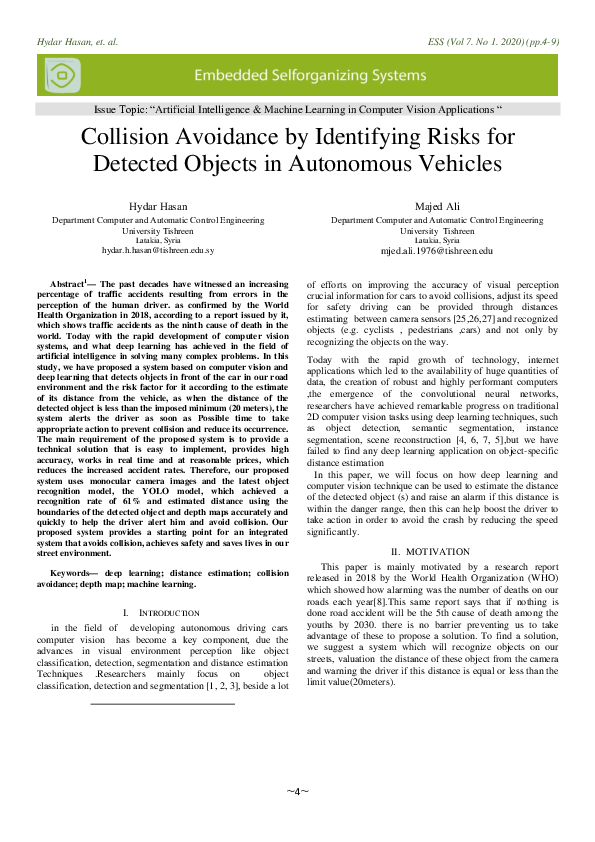 (PDF) Collision Avoidance by Identifying Risks for Detected Objects in ...