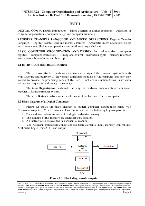(PDF) R22 COA Unit - 1 - Lecture Notes