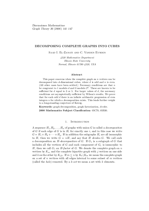 (PDF) Decomposing complete graphs into cubes