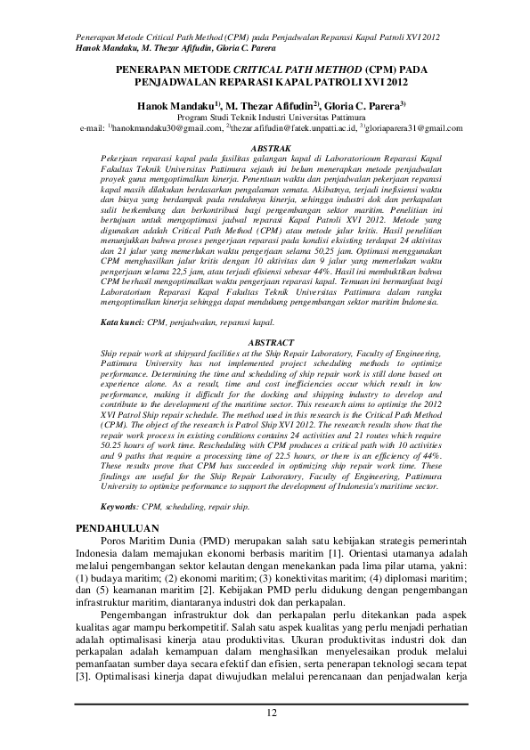 (PDF) Penerapan Metode Critical Path Method (CPM) Pada Penjadwalan ...