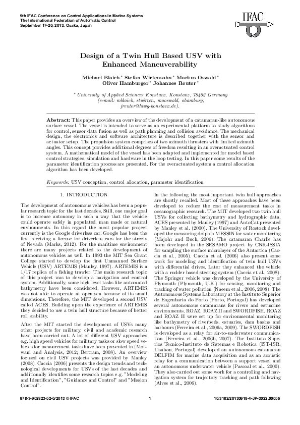 (PDF) Design of a Twin Hull Based USV with Enhanced Maneuverability