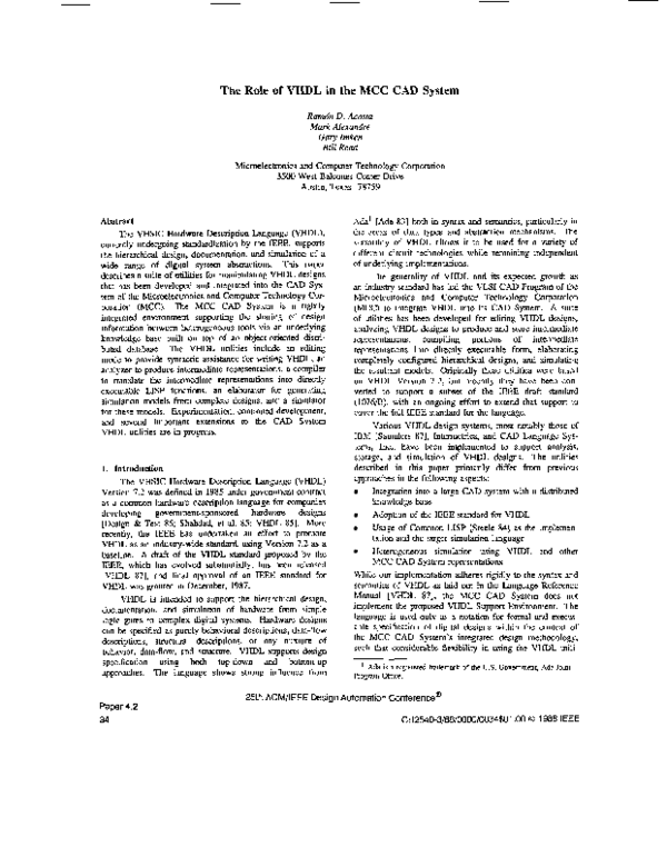 (PDF) The role of VHDL in the MCC CAD system