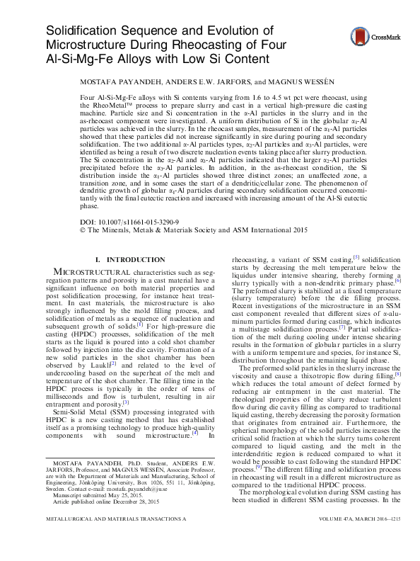 (PDF) Solidification Sequence and Evolution of Microstructure During Rheocasting of Four Al-Si ...