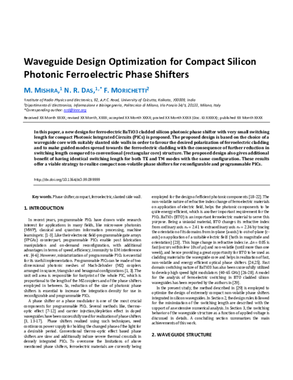 (PDF) Waveguide design optimization for compact silicon photonic ferroelectric phase shifters