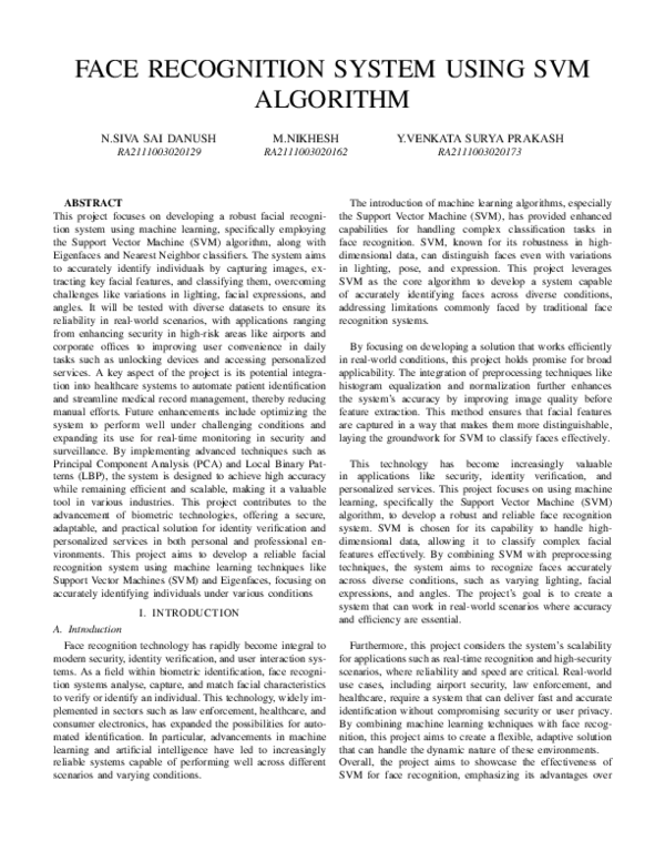 (PDF) FACE RECOGNITION SYSTEM USING SVM ALGORITHM